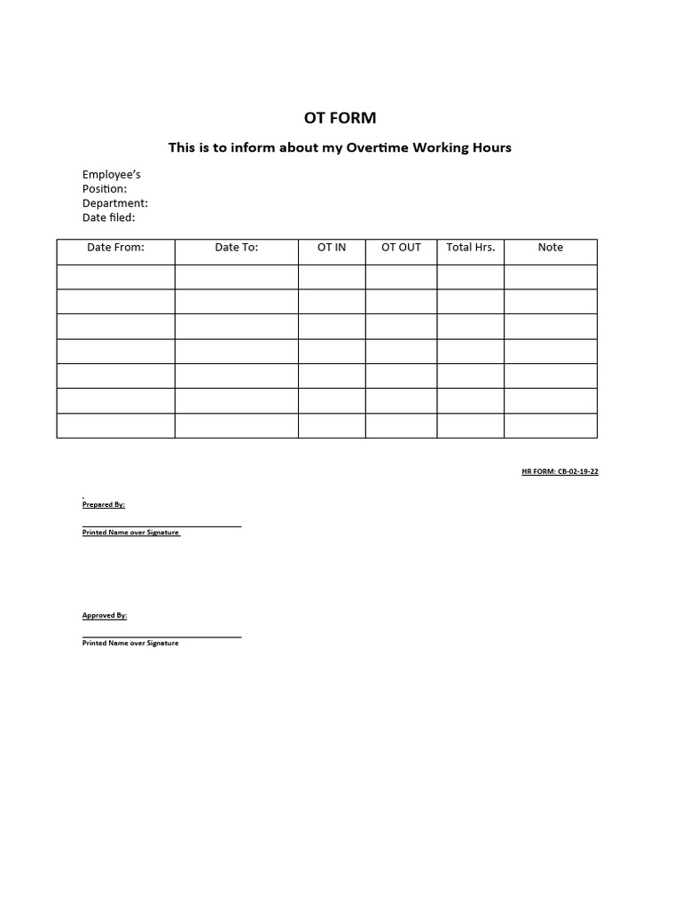 Ot Form | PDF