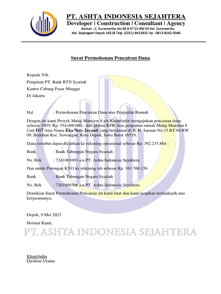 Permohonan Pencairan Dana D17 | PDF | Pengelolaan Keuangan & Uang