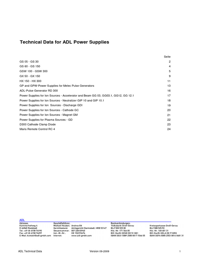Technical Data For ADL Power Supplies | PDF | Power Supply | Materials ...