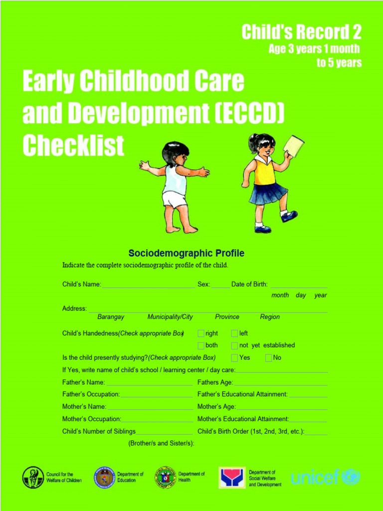 ECCD Checklist Child S Record 2 | PDF | Toys | Sibling