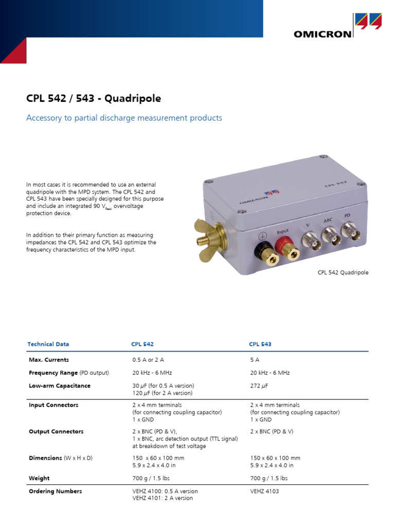 OMICRON CPL 542 543 Measuring Impedance Datasheet | Download Free PDF | Capacitor | Computer ...