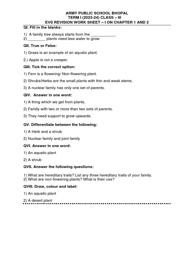 EVS worksheet 1 on Ch1&2-1 | PDF