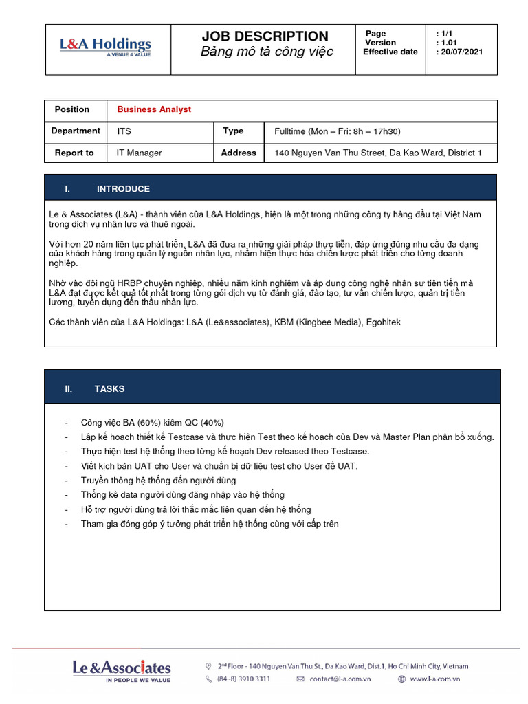 HOCO ITS JD Business Analyst | PDF