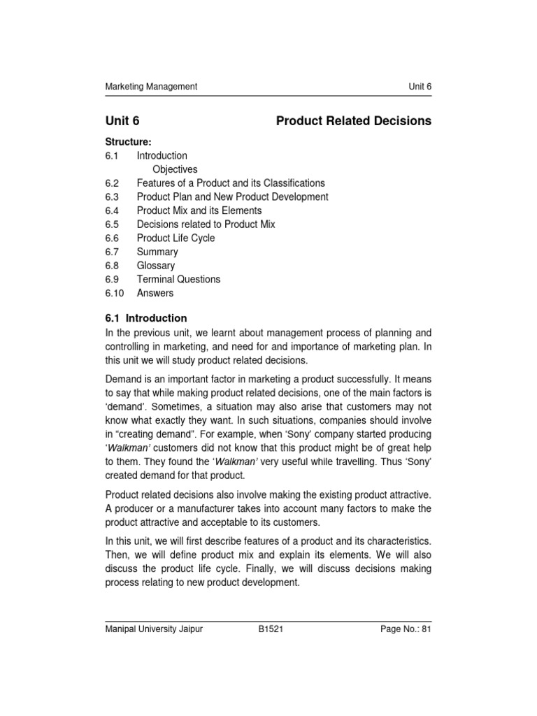 DBB1104-Unit 06 Product Related Decisions | PDF | Product (Business ...