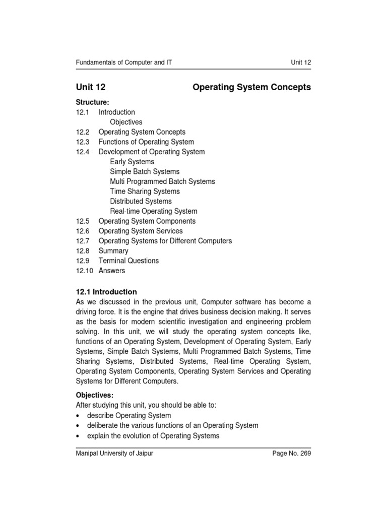 DCA6101-Unit 12-Operating System Concepts | PDF | Operating System | Computer Data Storage