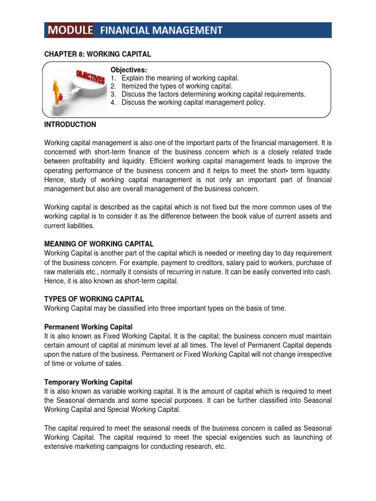 Chapter 8 - Working Capital | PDF | Working Capital | Capital (Economics)