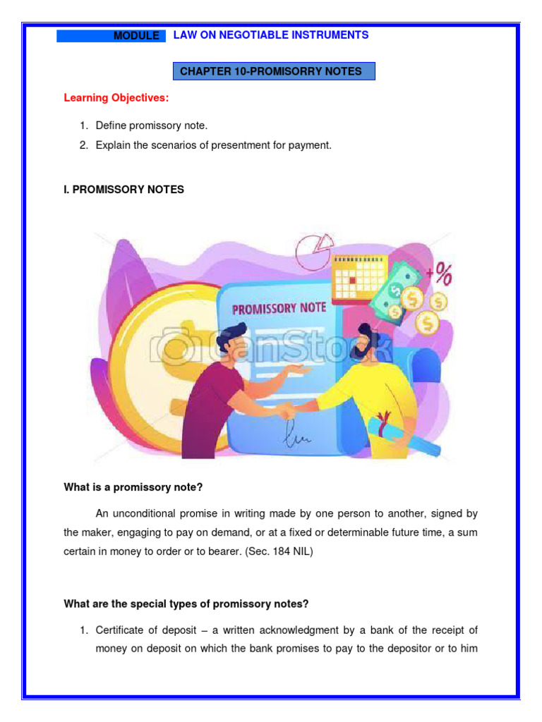 Chapter 10-Promisorry Notes | PDF | Cheque | Promissory Note