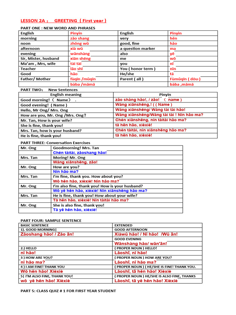 SY 23-24 CHINESE Lesson 2 Greetings | Descargar gratis PDF | Syntax ...