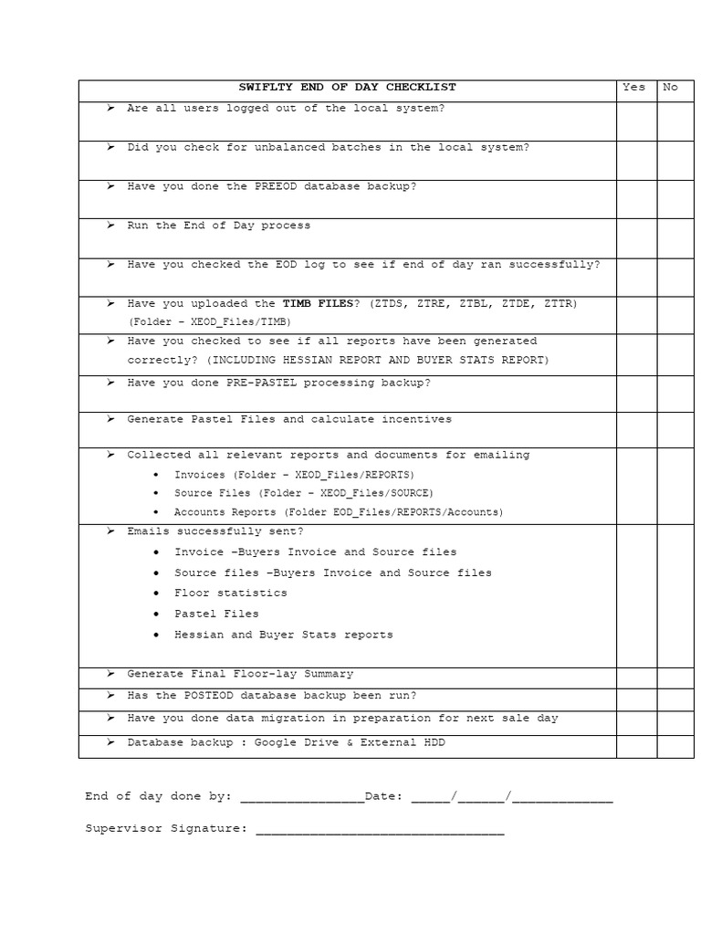 End of Day Checklist | PDF