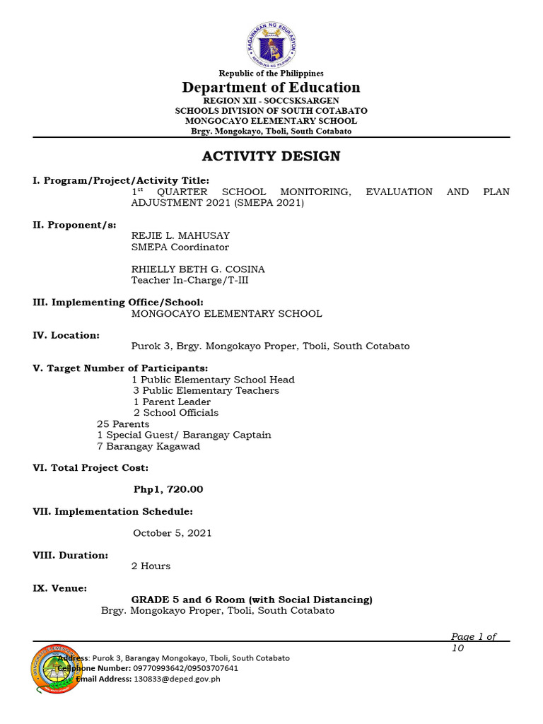 ACTIVITY DESIGN-SMEPA To Be Edited | PDF