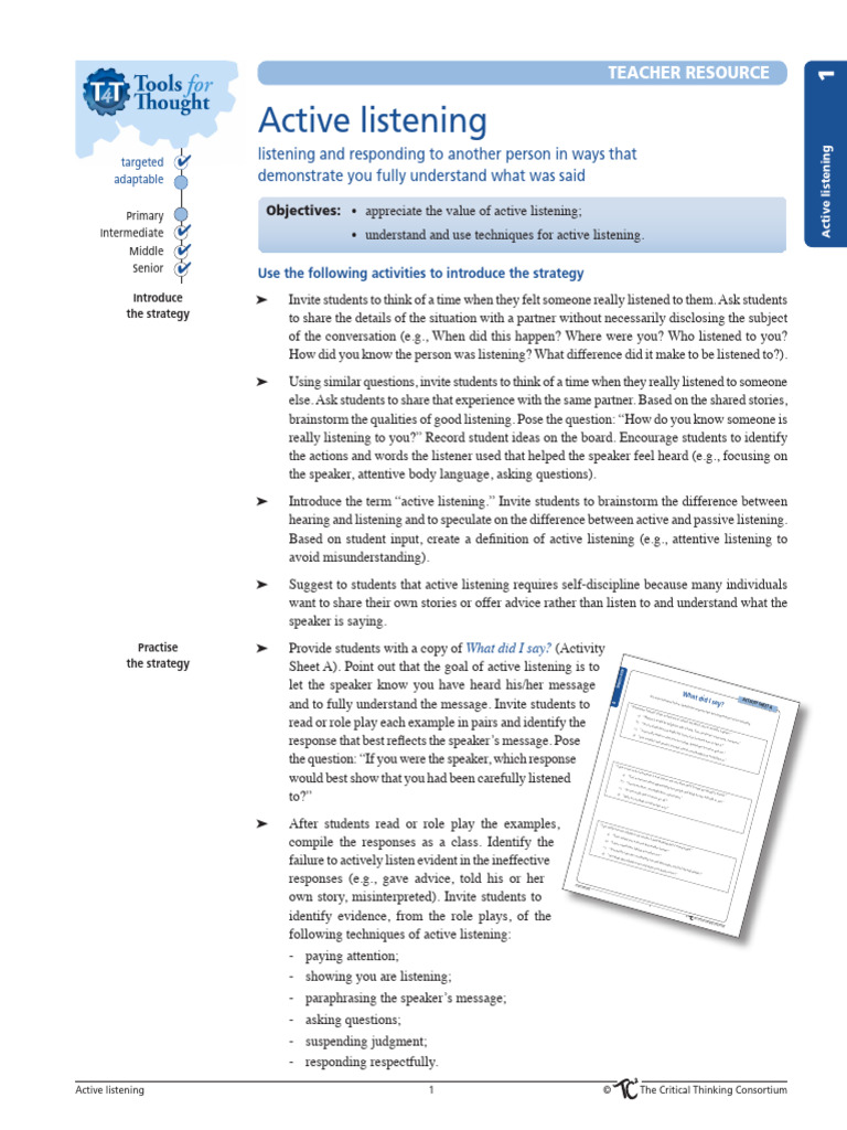 Active Listening Pdf Brainstorming Linguistics