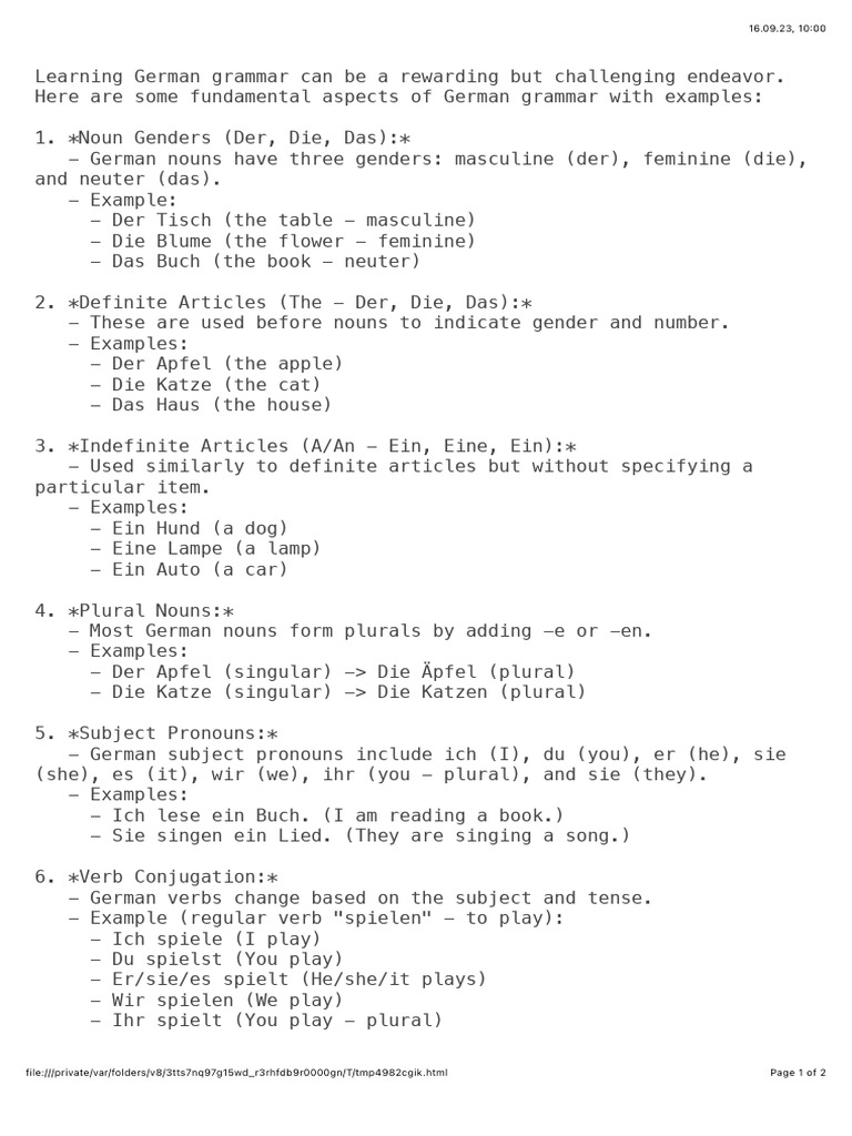 German Grammar Basics v1.0 | PDF | Grammatical Gender | Grammatical Number German Grammar Basics v1.0 | PDF | Grammatical Gender | Grammatical Number