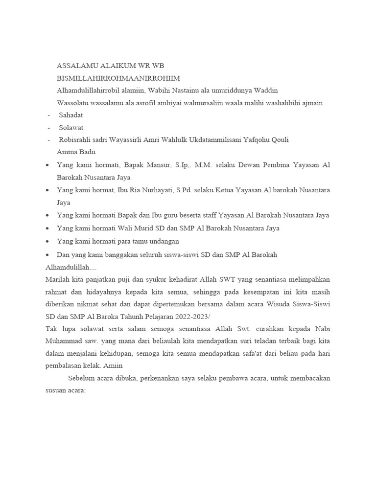 Teks MC Perpisahan Dan Wisuda Tahfidz | PDF