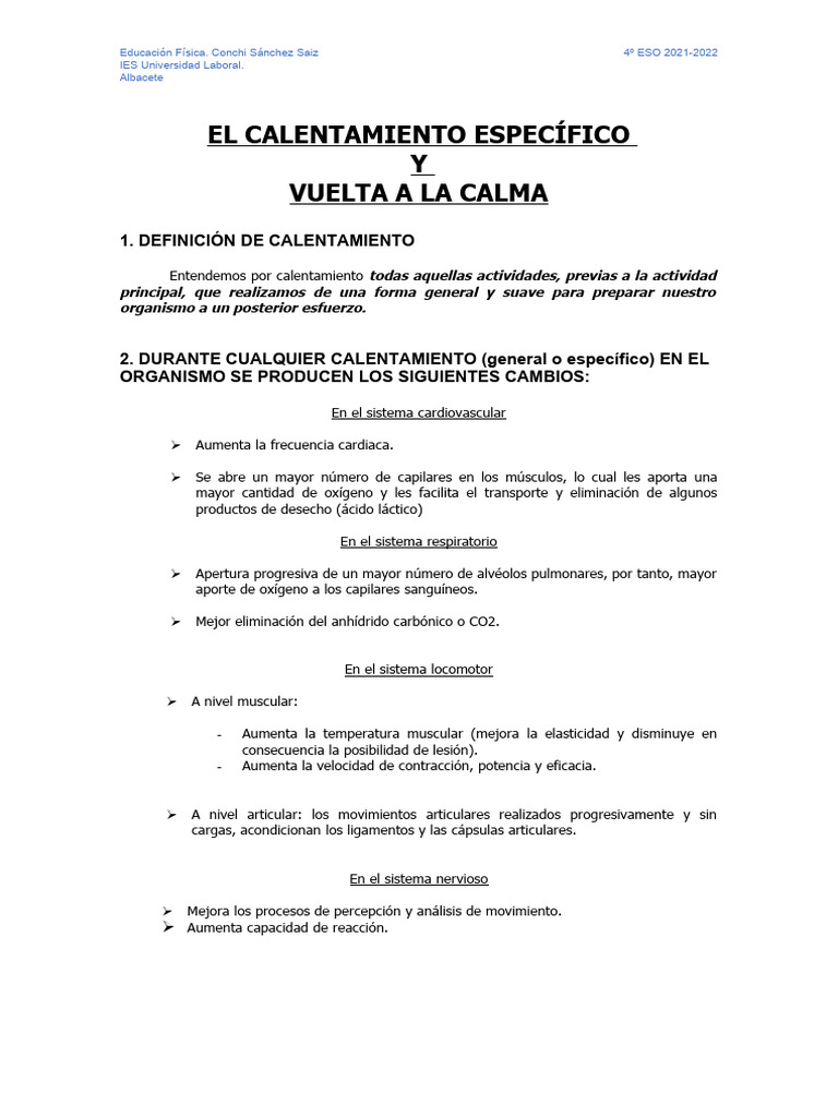 Calentamiento Específico y Vuelta A La Calma | PDF | Músculo esquelético | Vóleibol