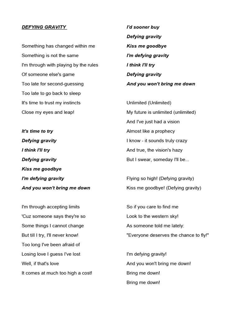 Defying Gravity Text Pdf