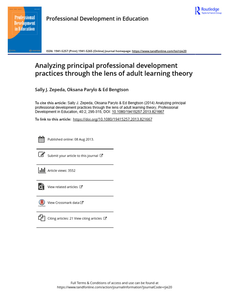 Analyzing Principal Professional Development Practices Through The Lens ...