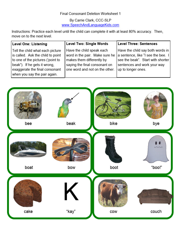 Final Consonant Deletion Worksheets | PDF | Linguistics | Phonetics