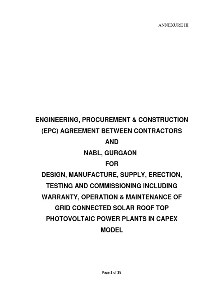 4 4.annexure III Model Draft EPC Agreement | PDF 4 4.annexure III Model Draft EPC Agreement | PDF
