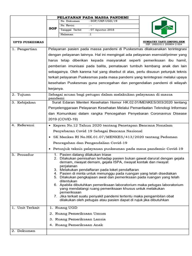SOP PELAYANAN Era Pandemi | PDF