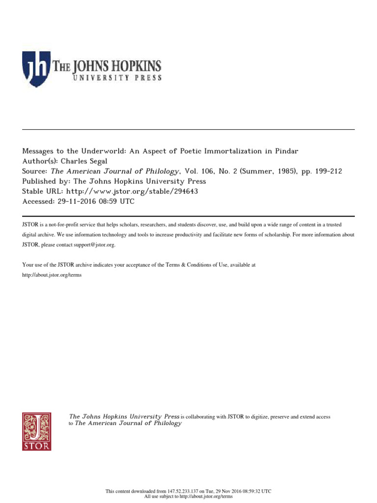 Pindar's Poetic Messages to Hades | PDF | Hades