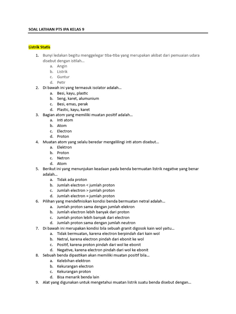Soal Latihan PTS Ipa Kelas 9 | PDF | Sains & Matematika