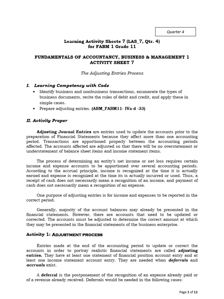 FABM1 LAS 7 Adjusting-Entries | PDF