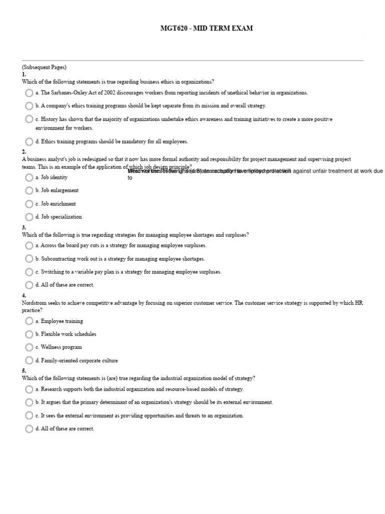 MGT620 - Midterm Exam | PDF | Cost Of Living | Human Resource Management