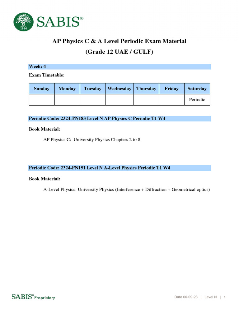 AP Physics C & A Level Exam Schedule | PDF