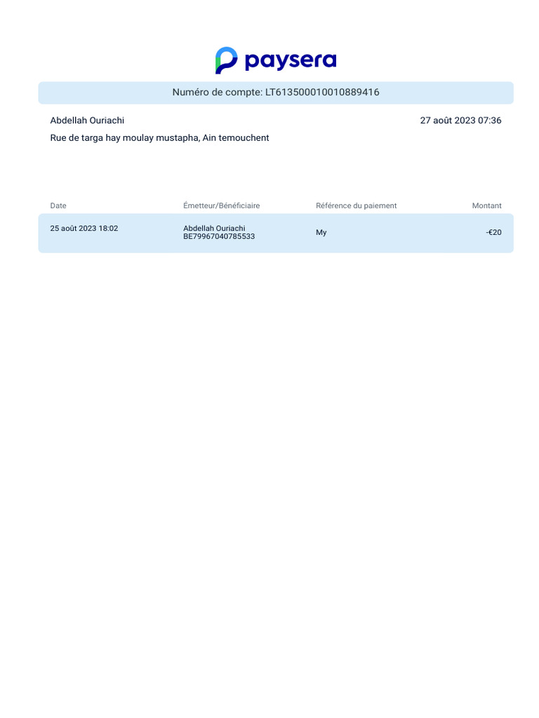 Paysera Statement - 2023 08 27 - 07 36 18 | PDF