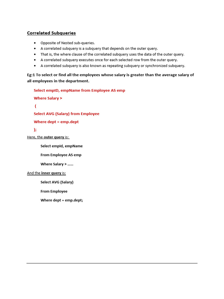 Correlated Subqueries in SQL Explained | PDF