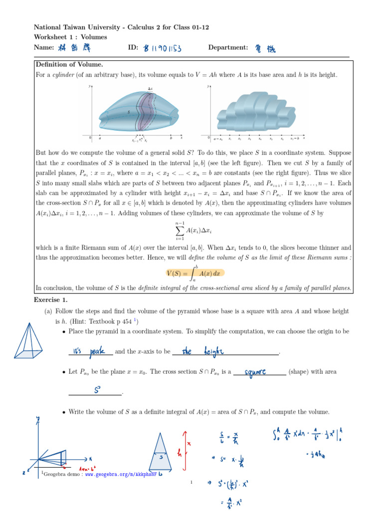 111 Worksheets For Calculus 1 4 | PDF | Volume | Area