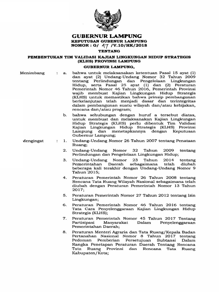 Tim Validasi KLHS Lampung 2018 | PDF