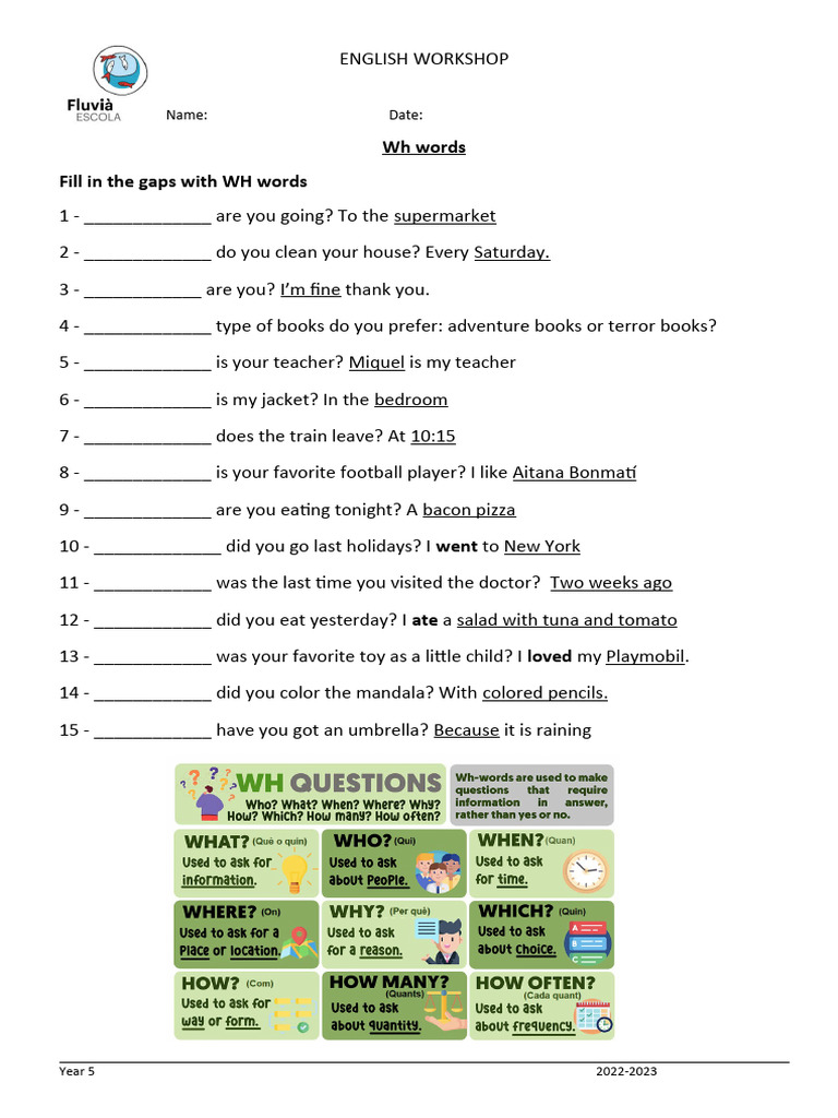 Fitxa WH Questions 5è (Normal) | PDF
