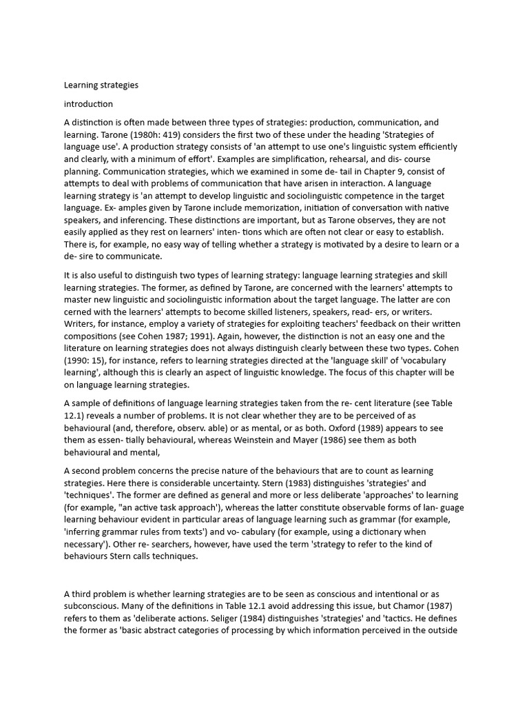 Learning Strategies | PDF | Learning | Second Language