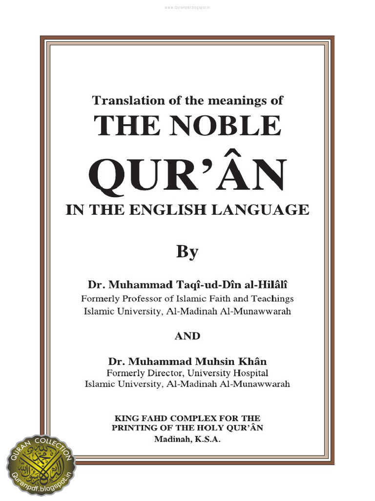 Translation of The Meaning of The Noble Quran in The English Language ...