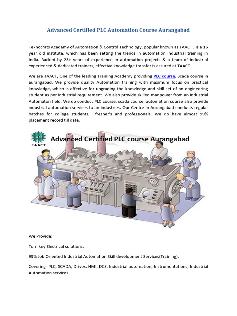 Advanced Certified PLC Automation Course Aurangabad | PDF