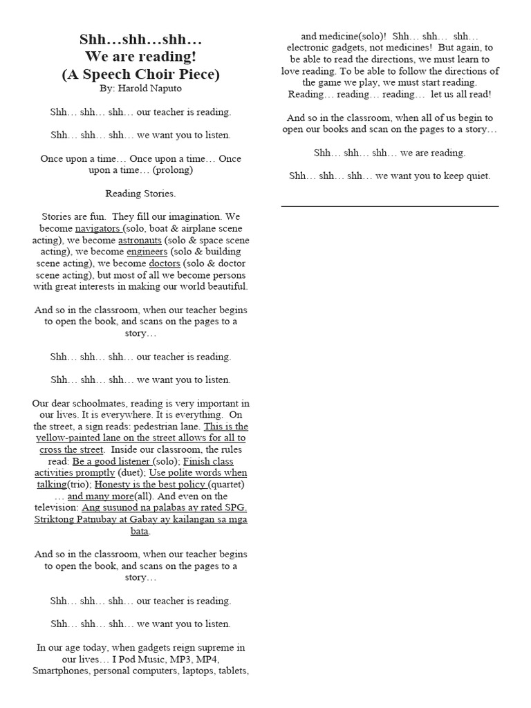 Jhs Speech Choir Piece | PDF