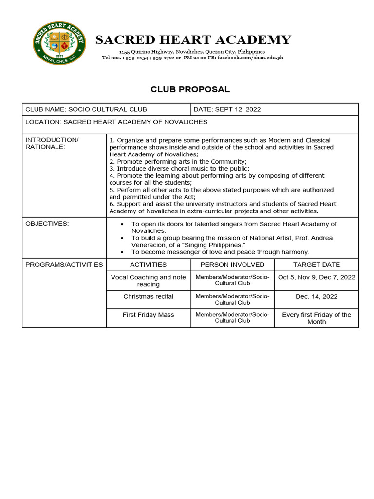 Socio-Cultural Club Proposal | PDF