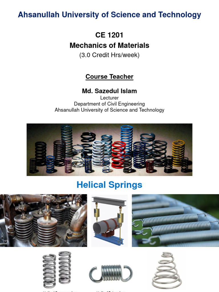 Helical Springs (Civil Engg. For AUST EEE 1/1) | Download Free PDF ...