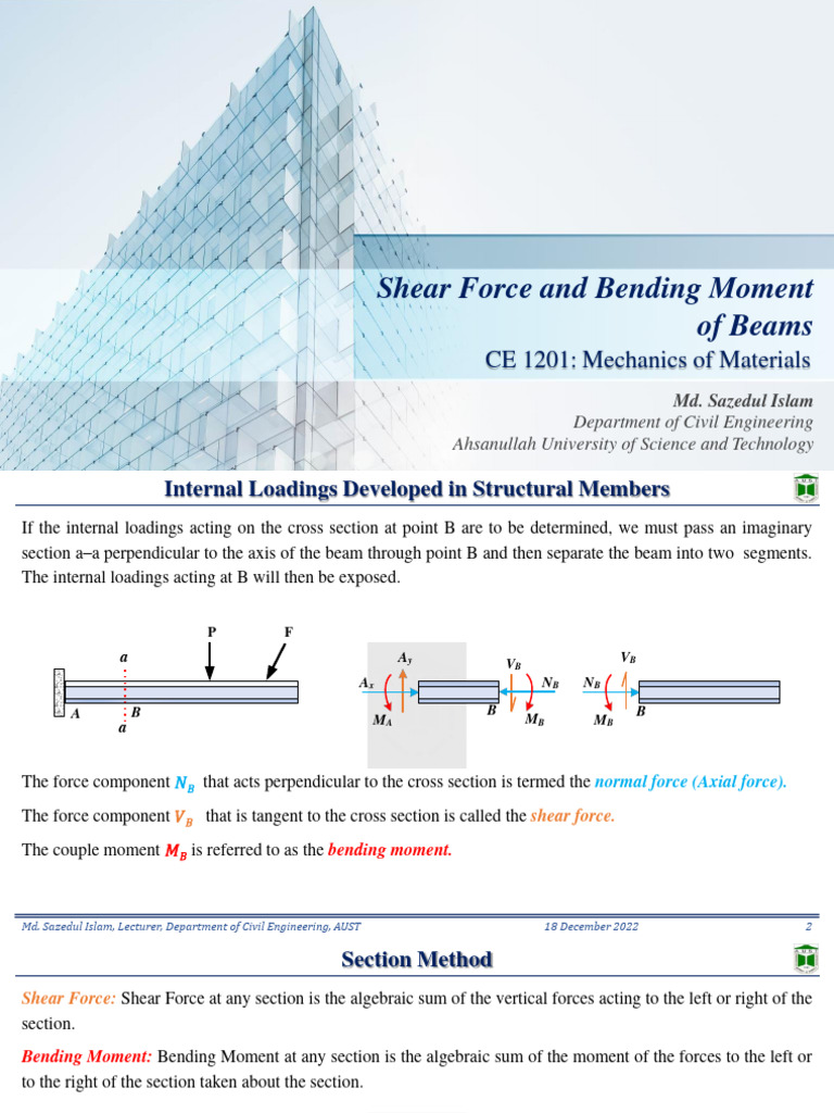 Shear Force Diagram (SFD) and Bending Moment Diagram (BMD) (Civil Engg. For AUST EEE 1/1) | PDF