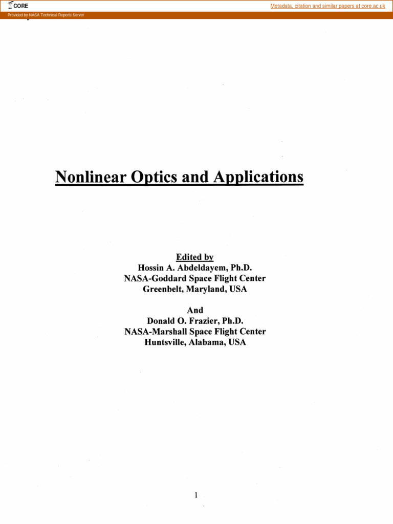 Nonlinear Optics and Applications | PDF | Nonlinear Optics | Ultrashort ...