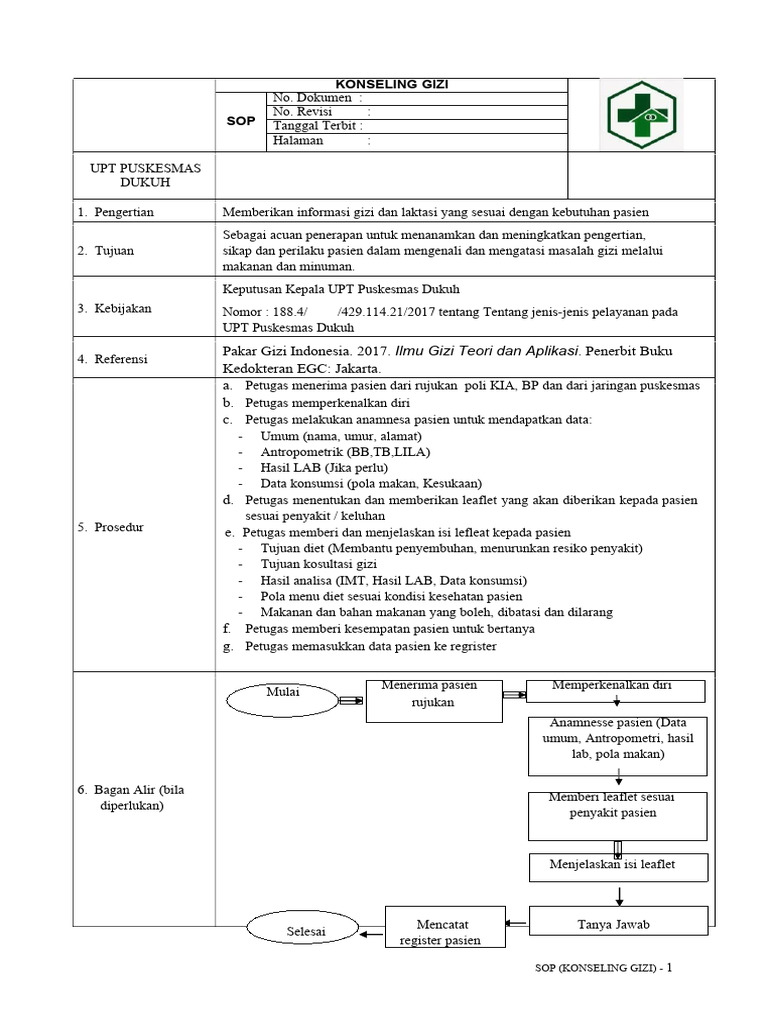 Sop Pelayanan Konsultasi Gizi | PDF | Kesehatan Holistik