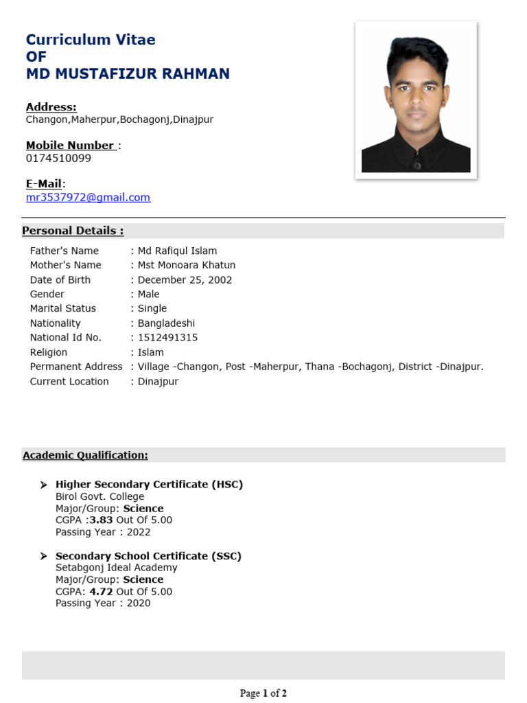 Mustafizur Rahman CV | PDF