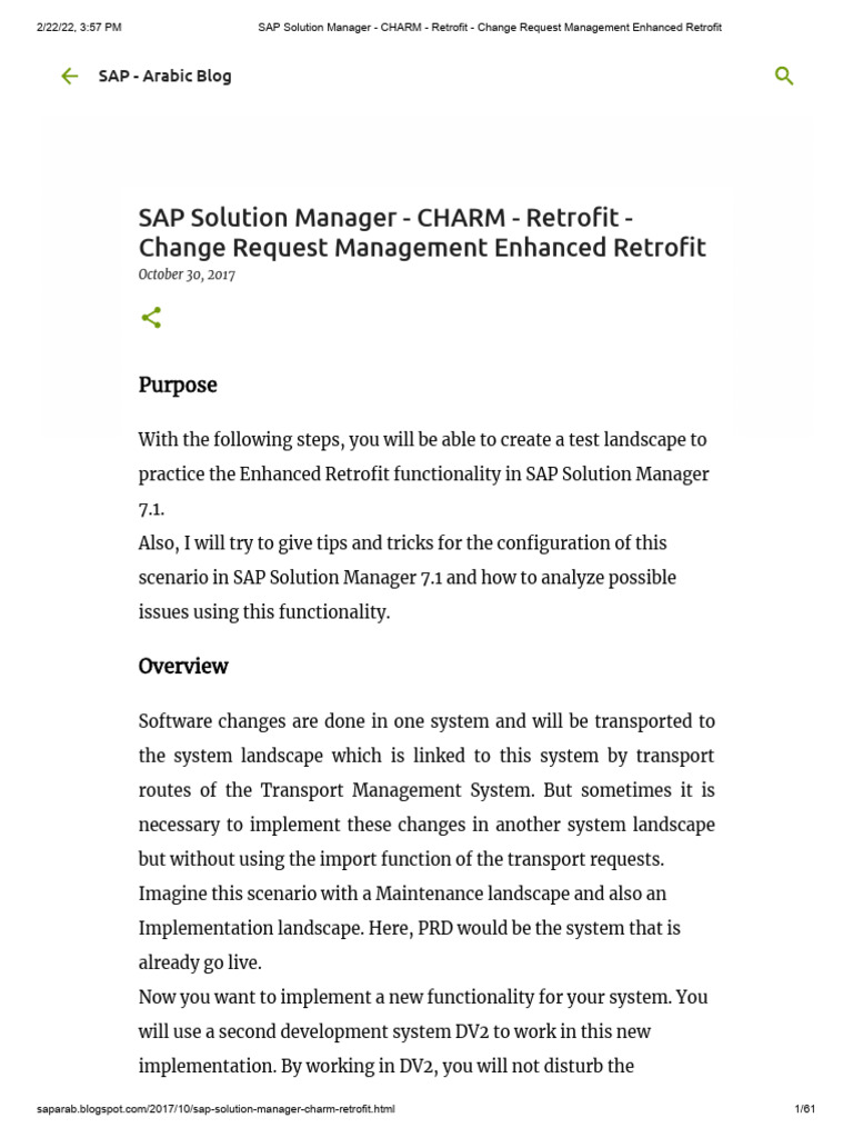 SAP Solution Manager - CHARM - Retrofit - Change Request Management ...