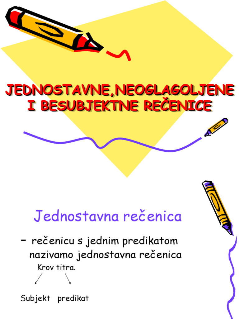 Jednostavne, Neoglagoljene I Besubjektne Recenice | PDF