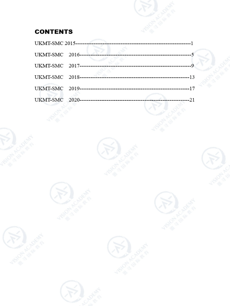 UKMT-SMC 2015 - 2020 真题集 | PDF | Rectangle | Circle