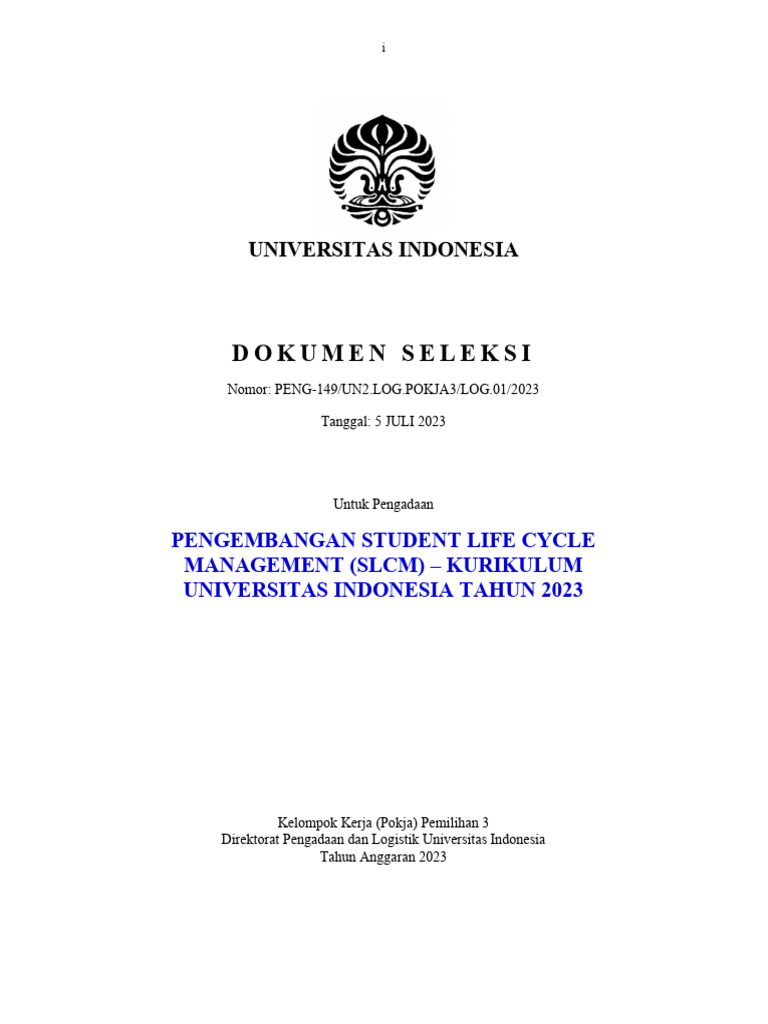 1.PENG-149 Dokumen Seleksi - Jasa Konsultan SLCM Kurikulum UI 2023 | PDF