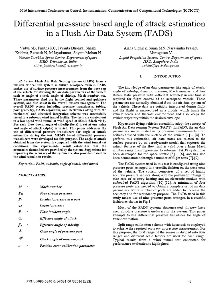 Differential Presssure Based Angle of Attack Estimation in A Flush Air ...