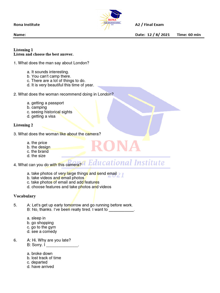 Speak Now 2 Final Exam | PDF