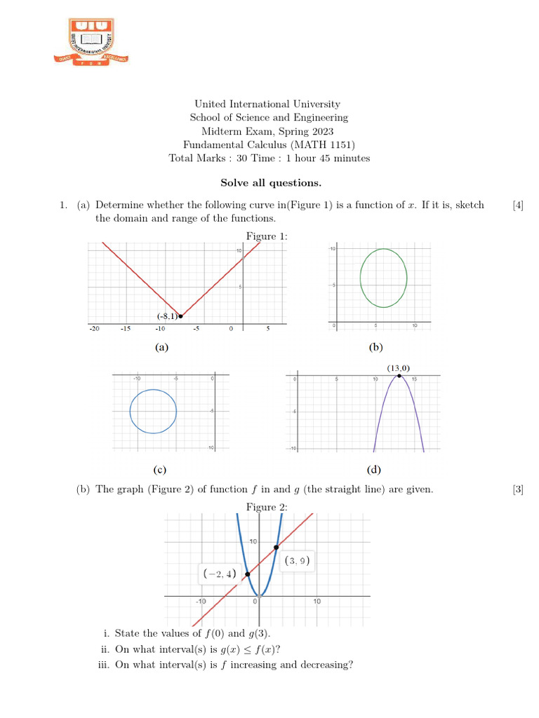 Math 1151 Midterm Question Spring 2023 Edit Nasrina-1 | PDF | Function (Mathematics) | Functions ...